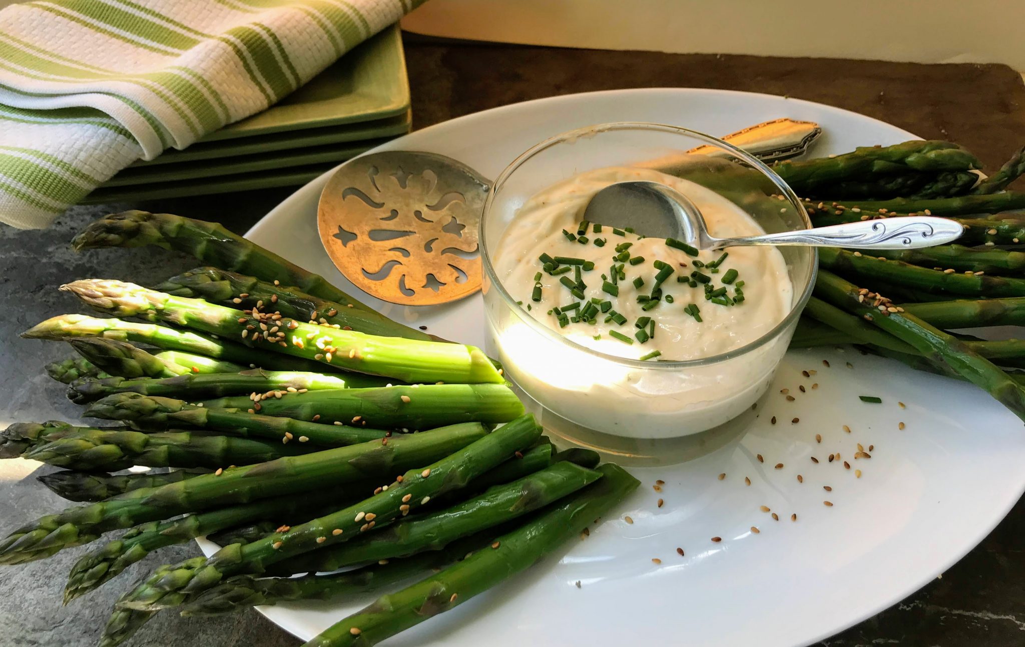Sesame Orange Mayo with Sesame-Scented Aspargus Spears | Betty Rosbottom